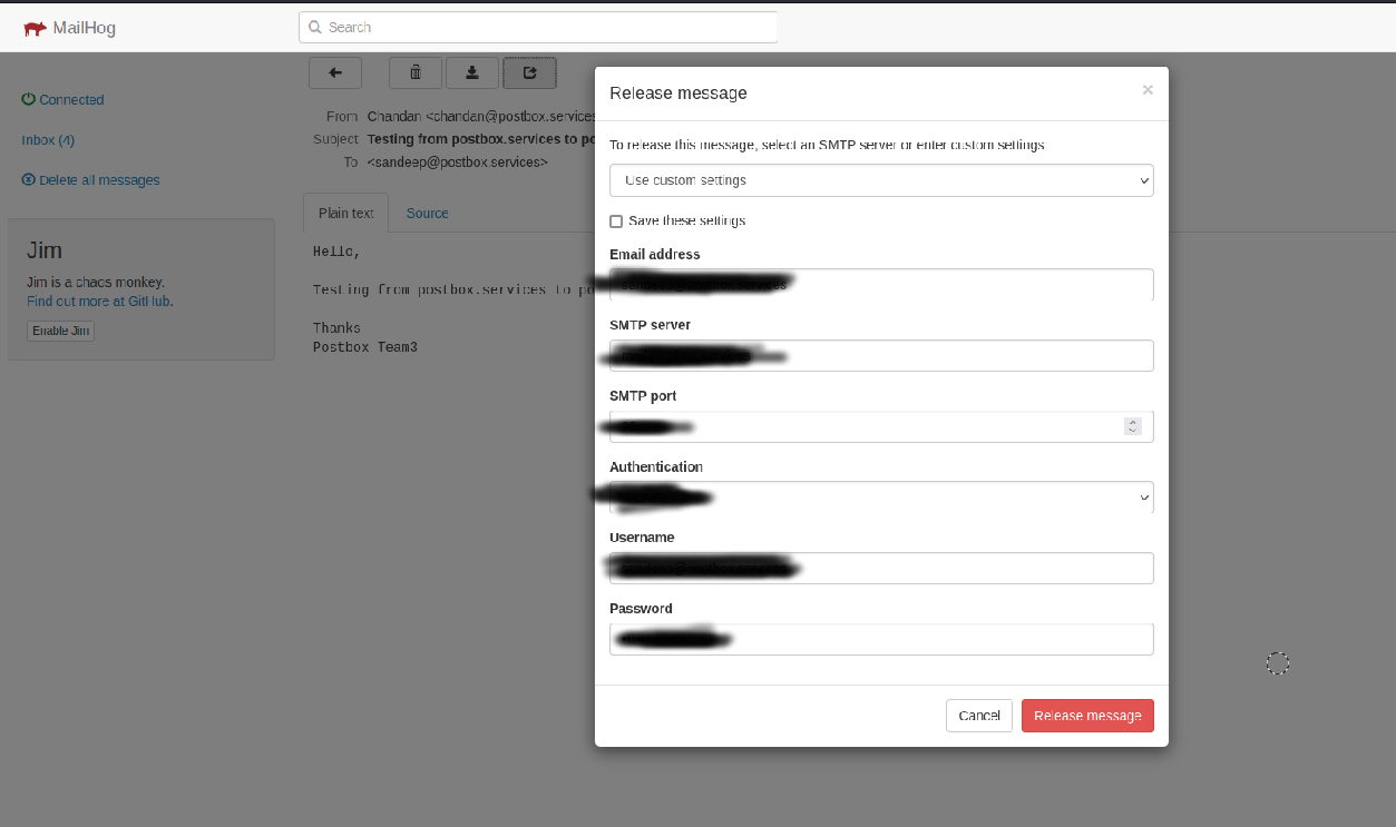 Mailhog for email test environment - Postbox Consultancy Services