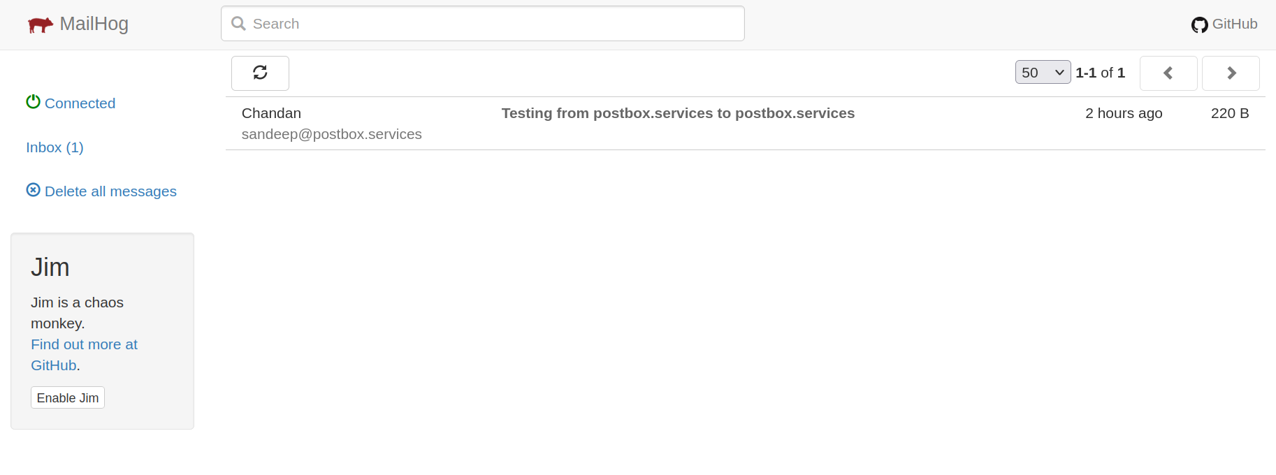 Mailhog for email test environment - Postbox Consultancy Services
