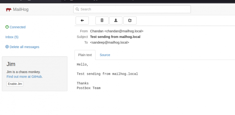 Mailhog for email test environment - Postbox Consultancy Services